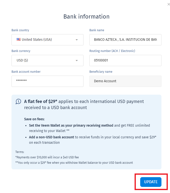 How to update banking information